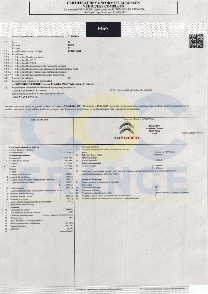 Certificat De Conformit Citroen