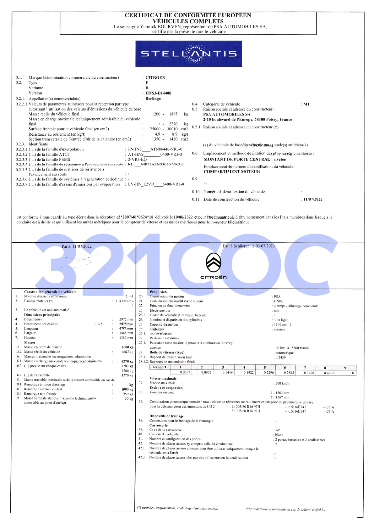 Citroën COC | Official Certificate of Conformity for Citroën